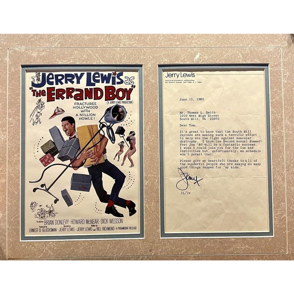 Unbranded | Wall Decor | Sighed 98 Jerry Lewis Signd Letter And Movie Poster From The Errand Boy ...